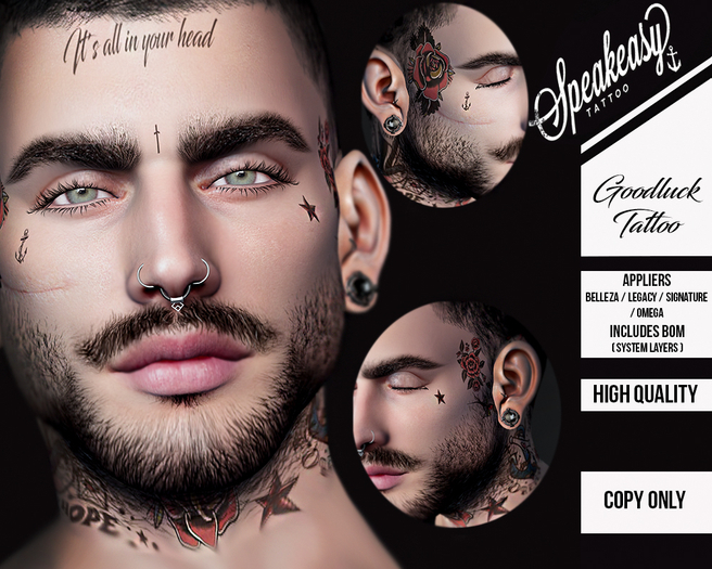 Second Life Marketplace Speakeasy Goodluck Face Tattoo